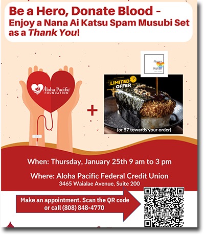 Aloha Pacific Foundation Blood Drive at Kaimuki Plaza - Enjoy a Nana Ai ...