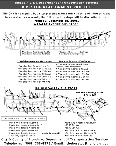 The Bus - Bus Stop Realignment Project for Waialae Avene and Palolo ...